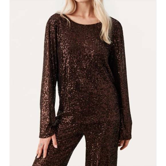 Part Two | Tops | New Part Two Darleena Sequined Top In Chocolate Brown ...